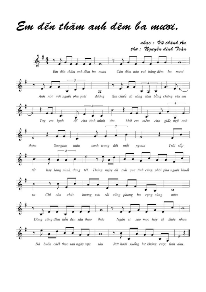 [Sheet] Em đến thăm anh đêm 30 – thơ: Nguyễn Đình Toàn, nhạc: Vũ Thành ...